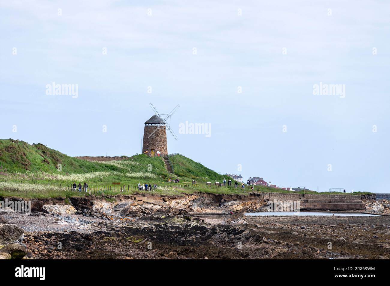 St Monans Windmill, pre-planting field, St Monans, Fife, Scotland, UK ...