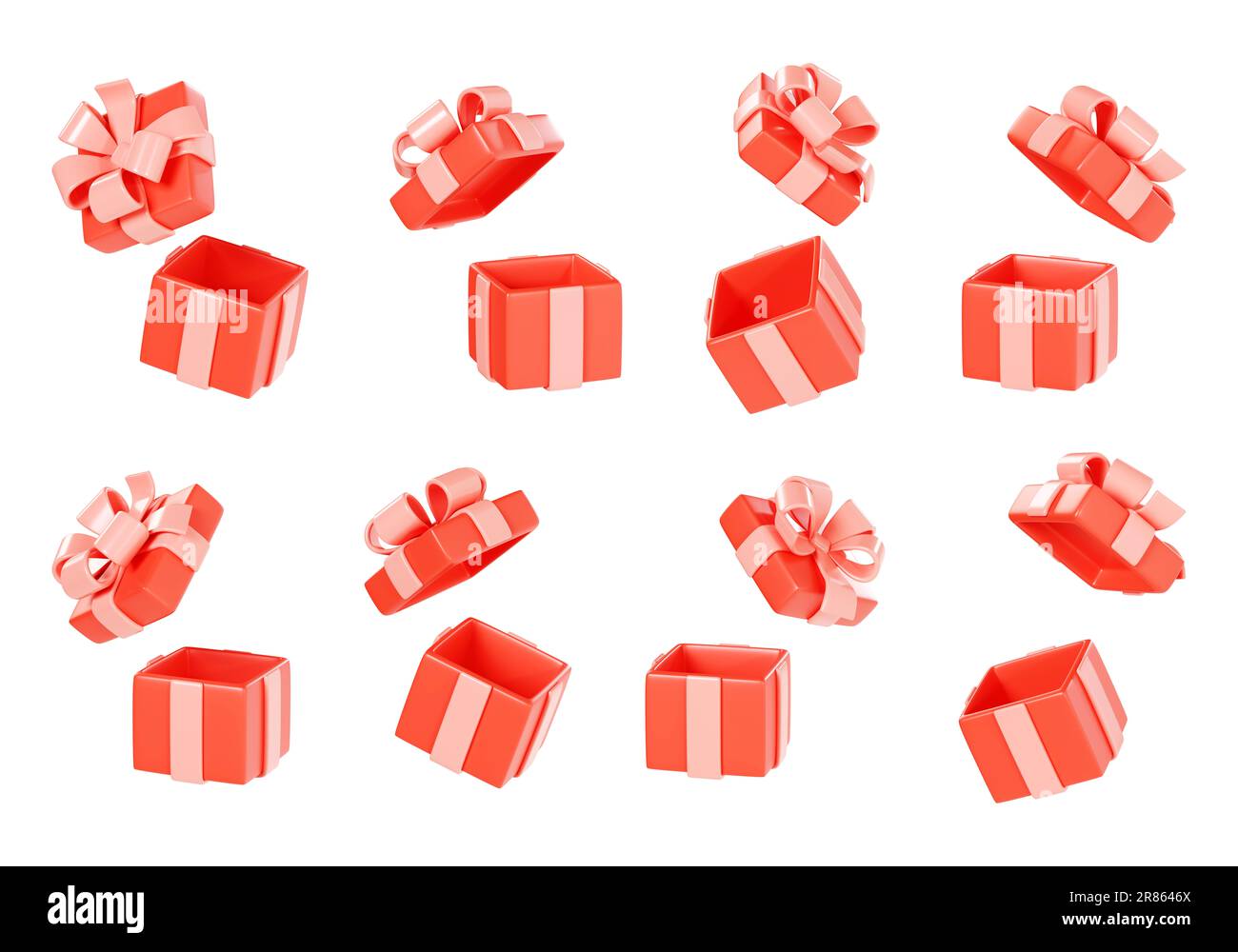 Open red gift box with pink ribbon and bow - 3d render illustration of ...