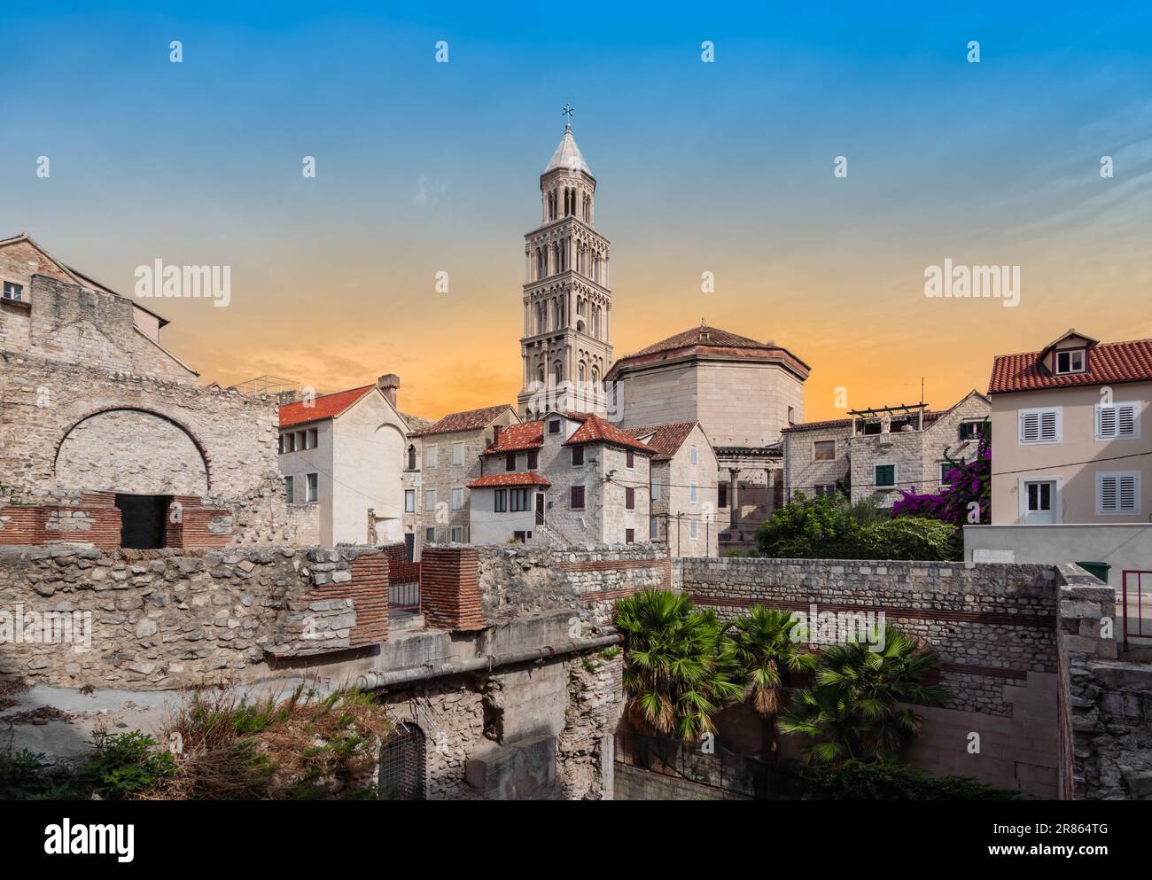 Split old town in Croatia at sunset Stock Photo - Alamy