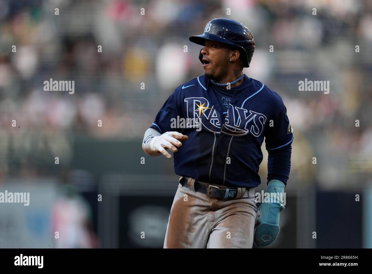 Tampa Bay Rays' Wander Franco leads off from second base during the ...