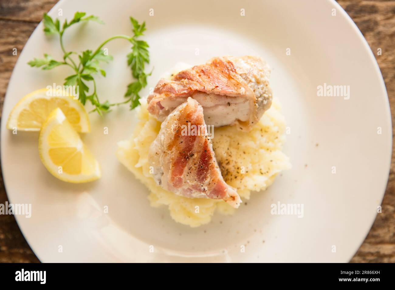 The home cooked cheek from an Anglerfish, Lophius piscatorius, that has ...