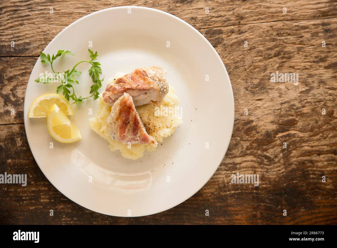 The home cooked cheek from an Anglerfish, Lophius piscatorius, that has ...