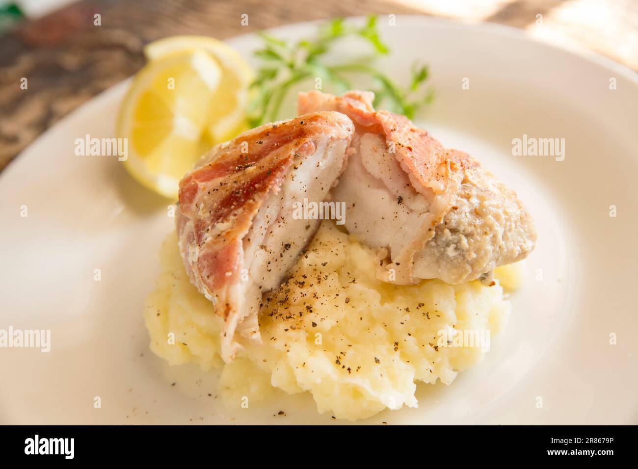 The home cooked cheek from an Anglerfish, Lophius piscatorius, that has ...