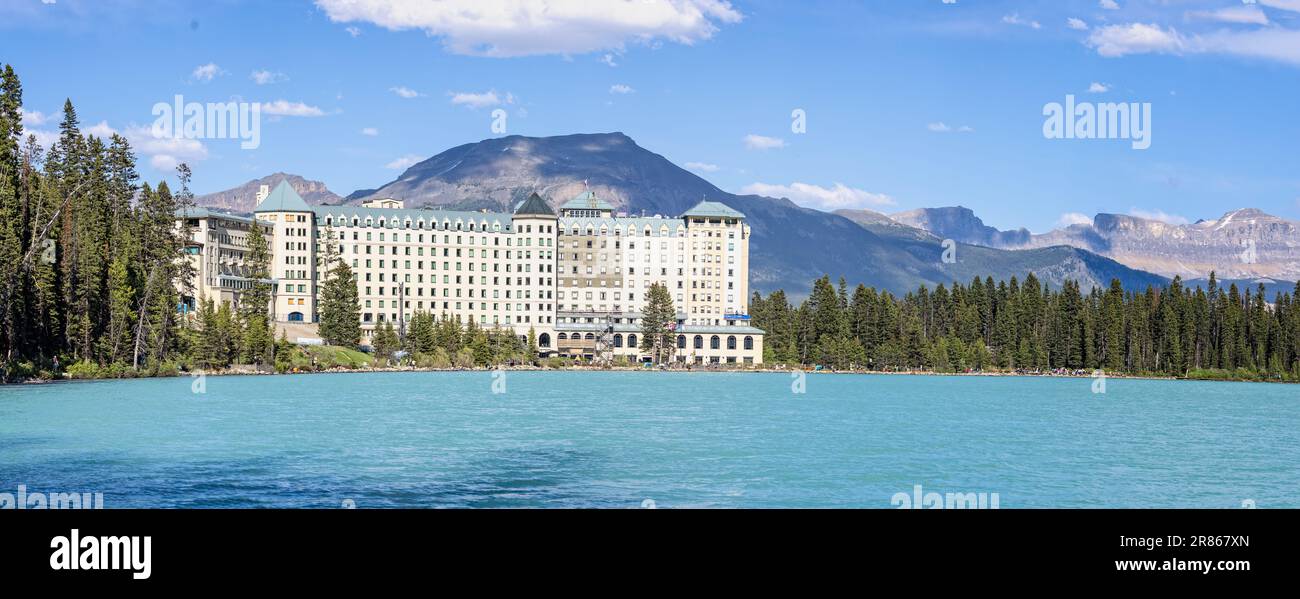 Lake Louise and the Fairmont Chateau Louise Hotel from lake shore in ...