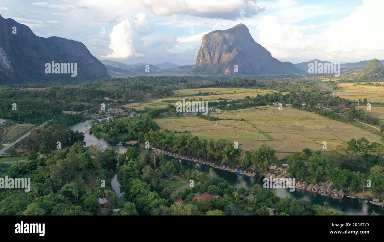 Aerial view of the beautiful river in Mueng Fueng Laos Stock Photo - Alamy