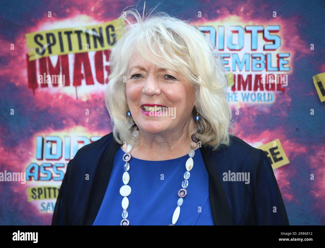 London, UK. Alison Steadman with puppets of Pope Francis, Kim ...