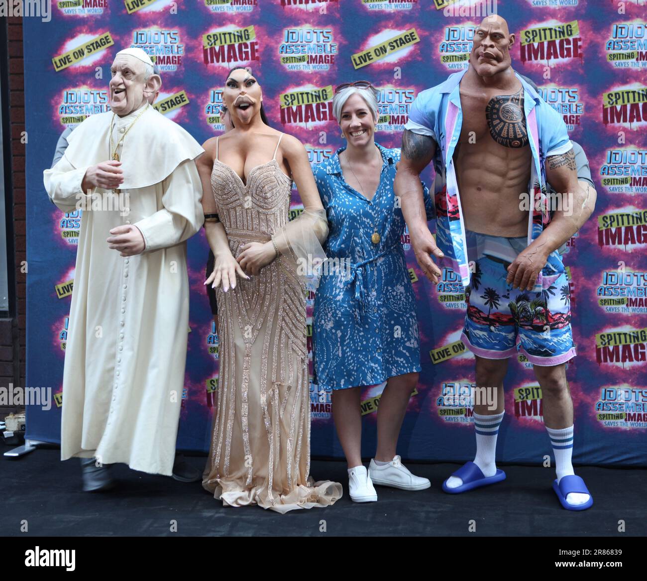 London, UK. Daisy Cooper MP with puppets of Pope Francis, Kim ...
