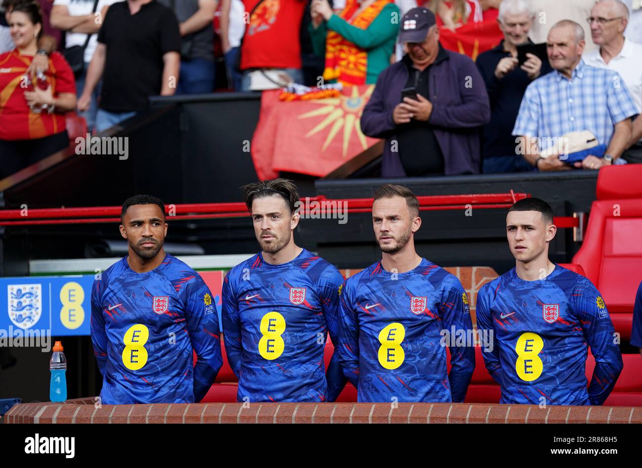 Left to right, England's Callum Wilson, Jack Grealish, James Maddison ...