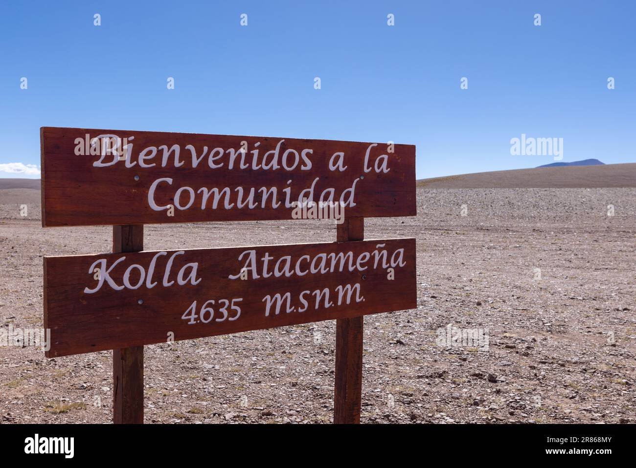 Sign at the highest point while crossing the Andes from Antofagasta de ...