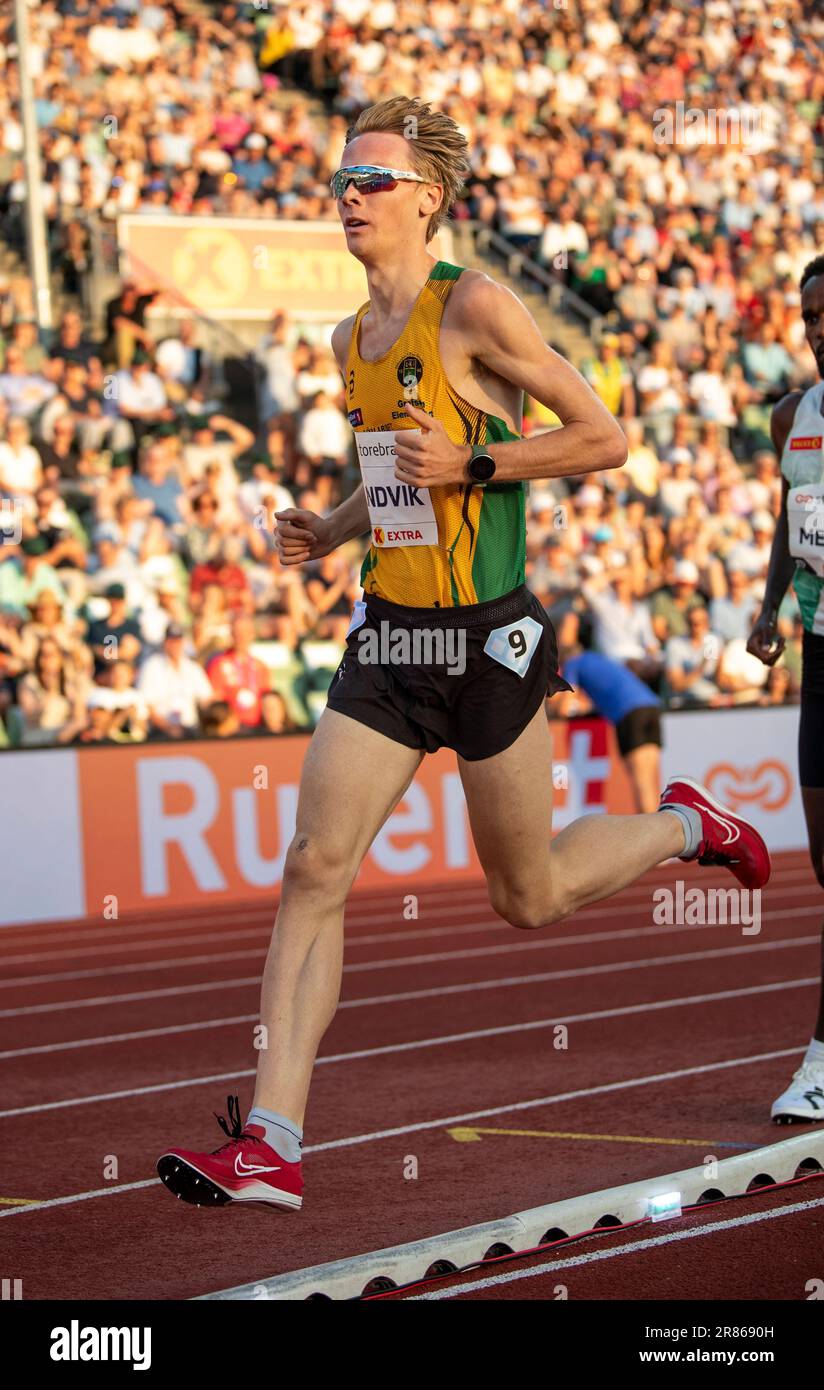 Fredrik Sandvik of Norway competing in the men’s 5000m at the Oslo ...