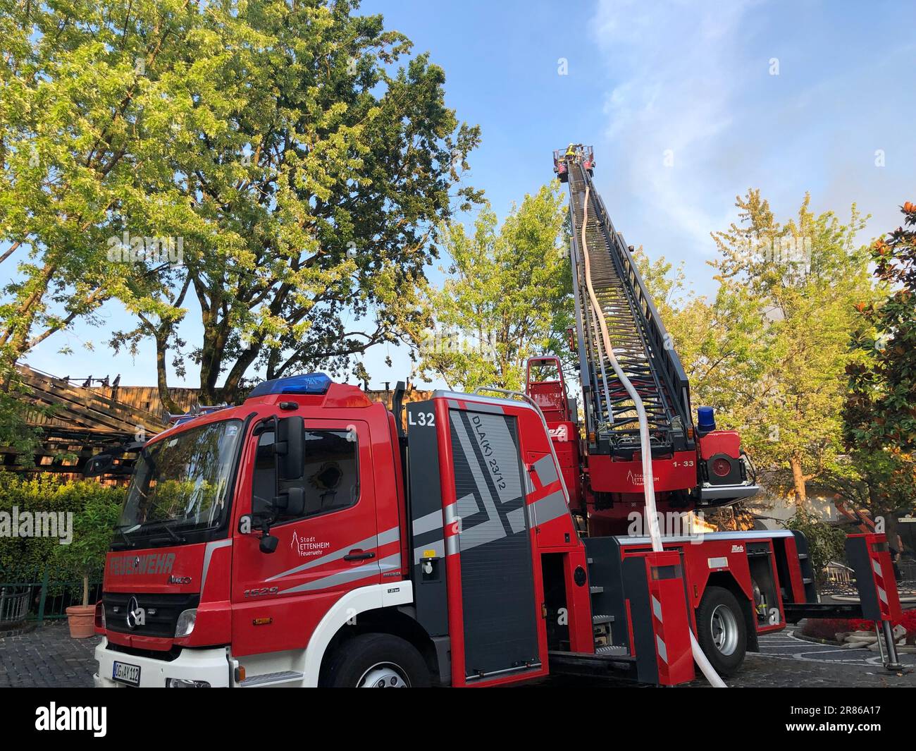 Rust, Germany. 19th June, 2023. Firefighters are on duty at Europa-Park ...