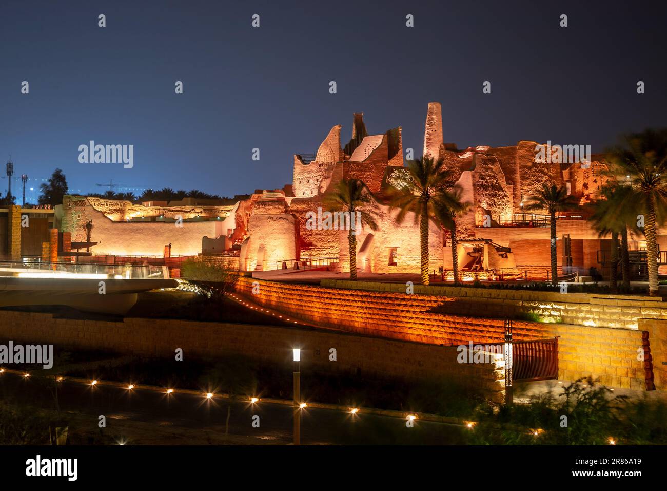 Diriyah old town walls illuminated at night, Riyadh, Saudi Arabia Stock ...