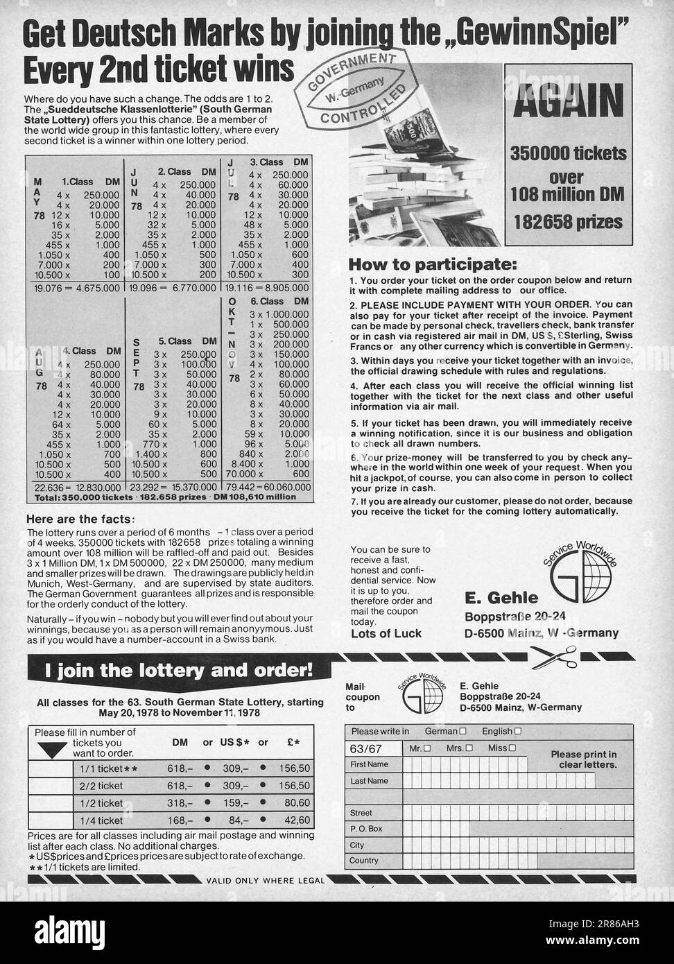 South German State lottery advert in a magazine 1978 Stock Photo - Alamy