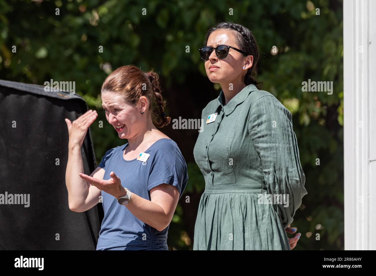 Sign language interpreter on Esplanade Park bandstand on Helsinki Day ...