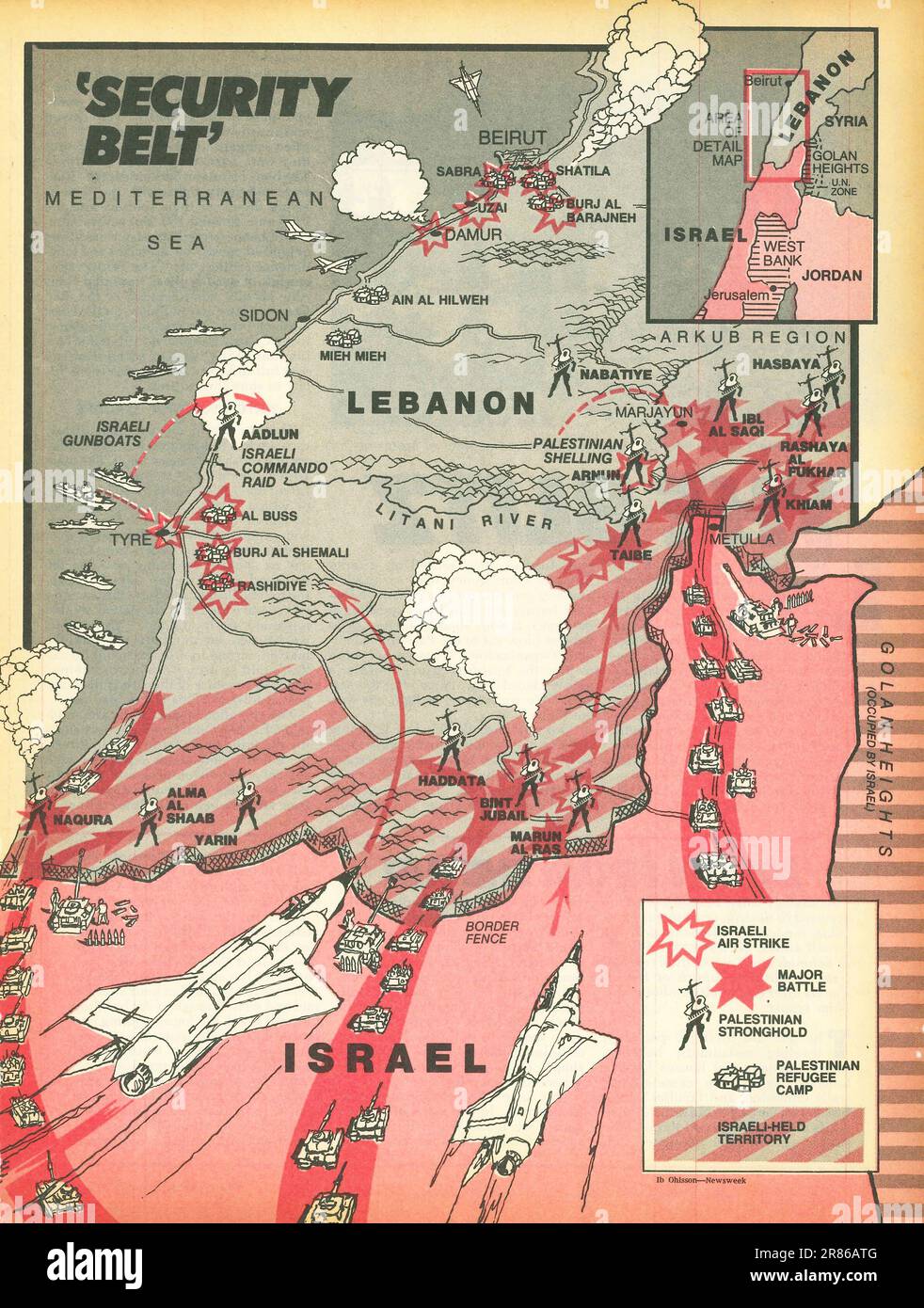 Security belt map. The South Lebanon conflict, designated by Israel as ...