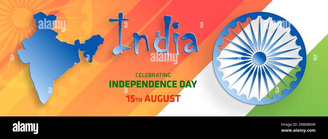 India independence Day, 15 of August text in saffron characters with ...
