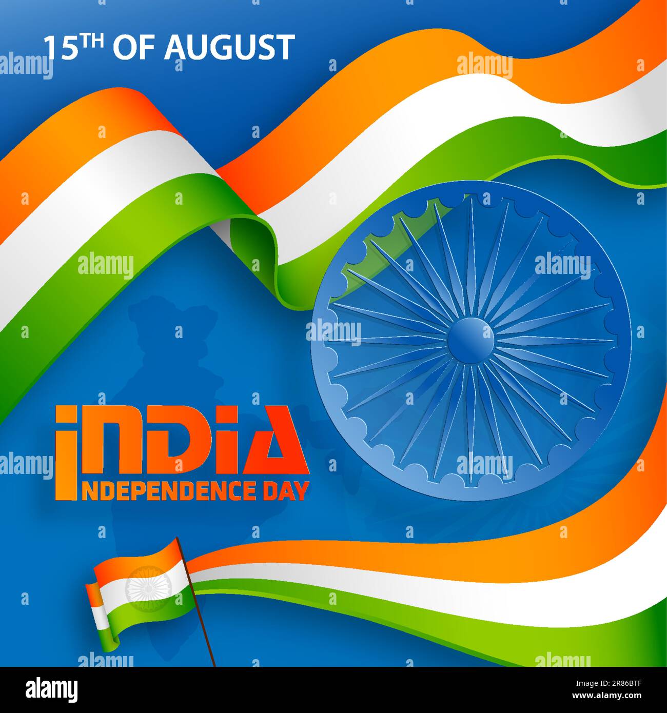 India independence Day, 15 of August text in saffron characters with ...