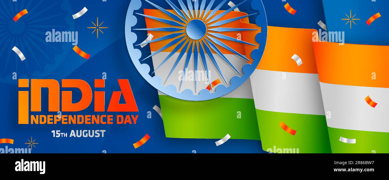 India independence Day, 15 of August text in saffron characters with ...