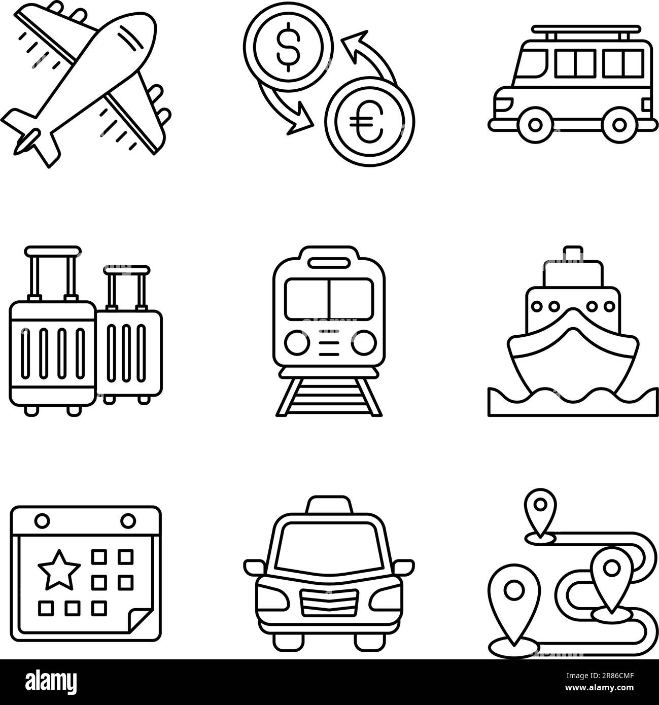 Tourism and Travel Icon Set in Outline Line Style Stock Vector Image ...