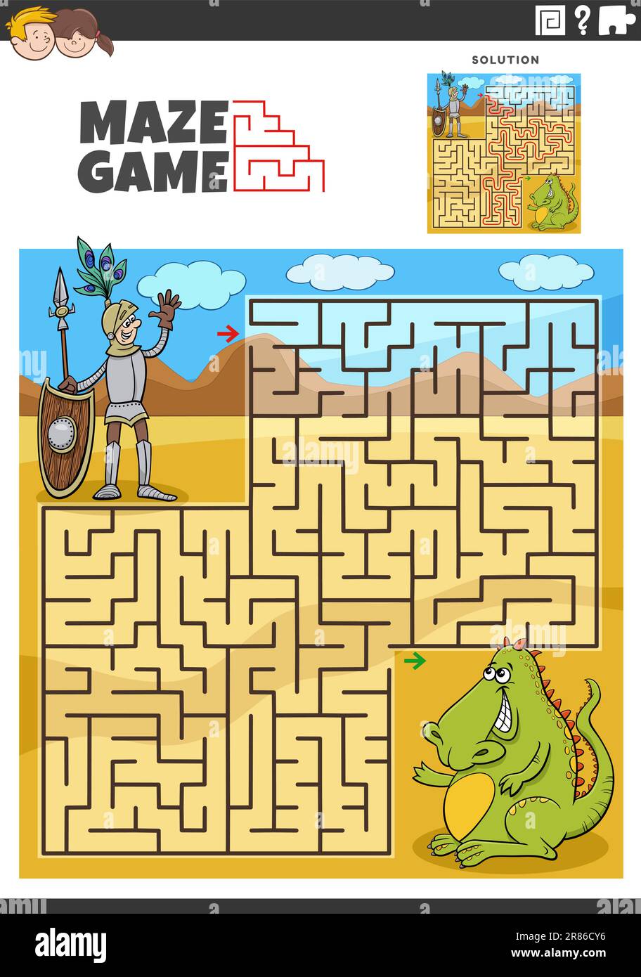 Cartoon illustration of educational maze puzzle activity with funny ...