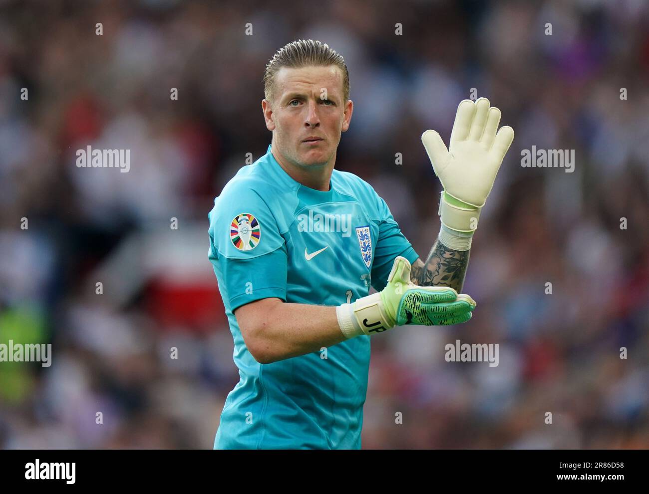 England goalkeeper Jordan Pickford applauds after Marcus Rashford ...