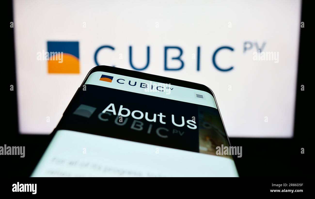 Mobile phone with webpage of US company CubicPV Technologies Inc. on ...