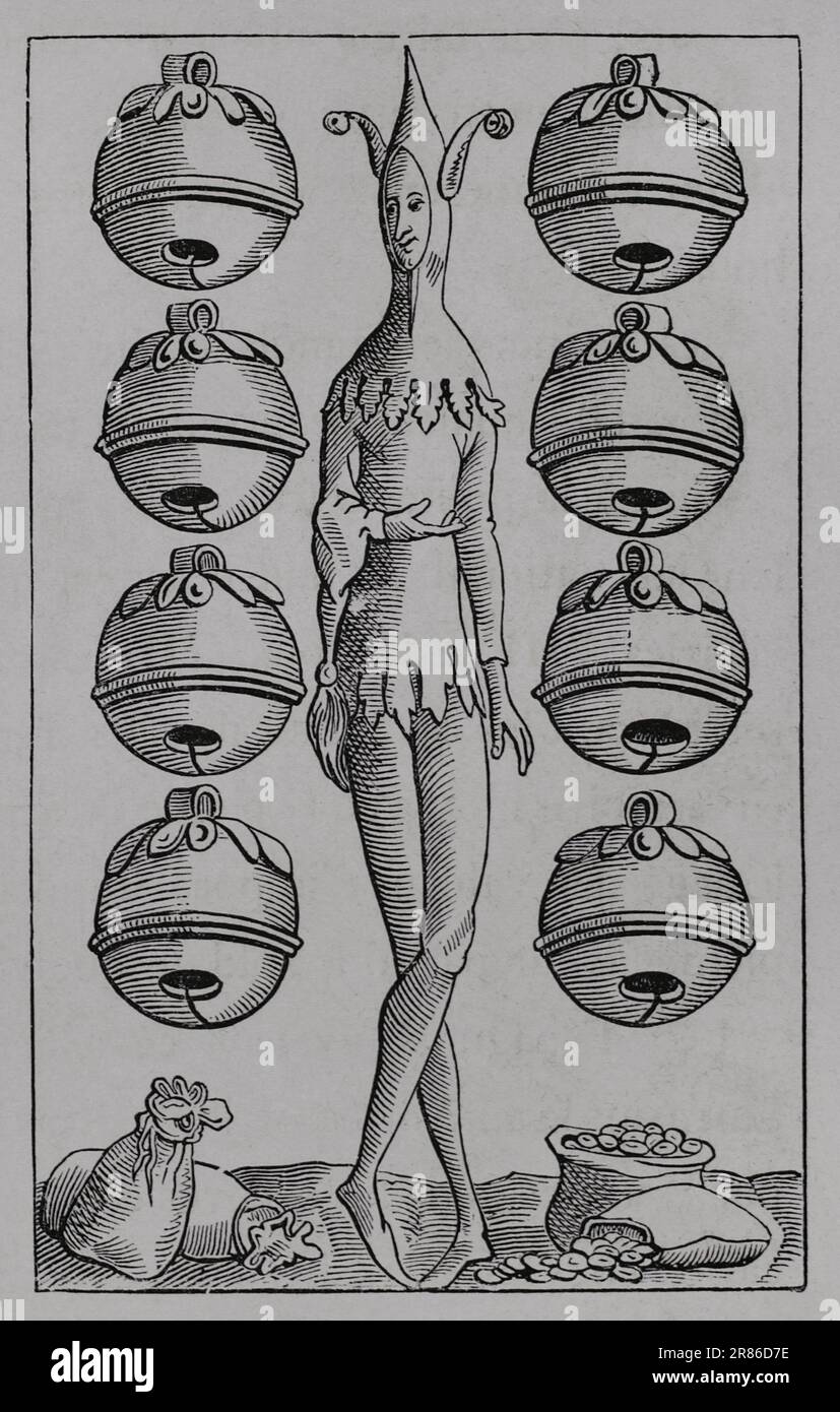 Eight of Bells. German playing cards from the 16th century. Engraving ...