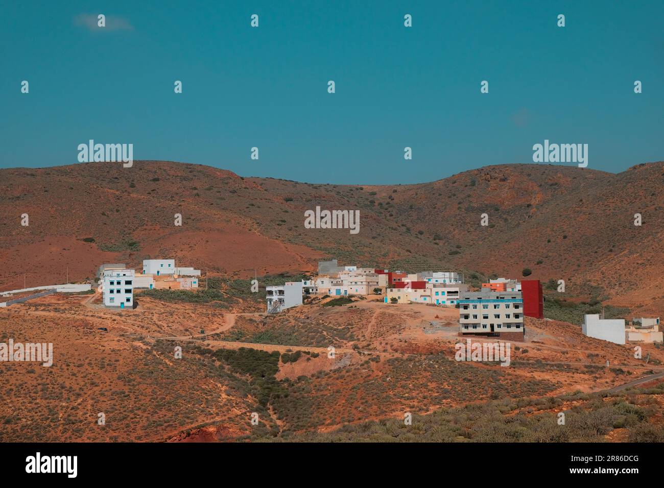 Mirleft, Morocco - small residential community with low houses up on a ...