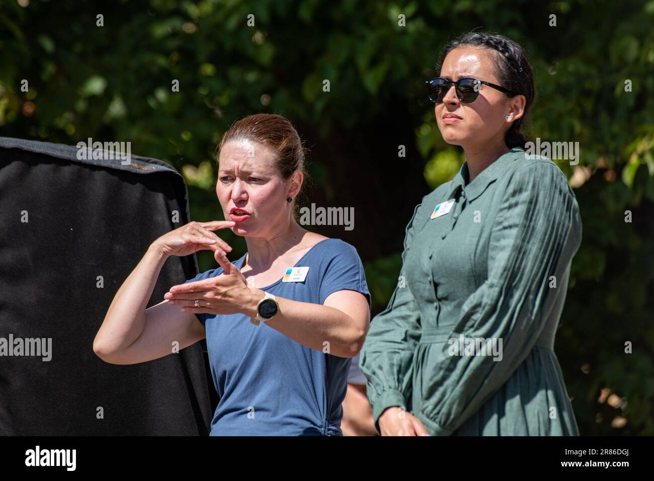 Sign language interpreters at Esplanade Park bandstand in Helsinki ...