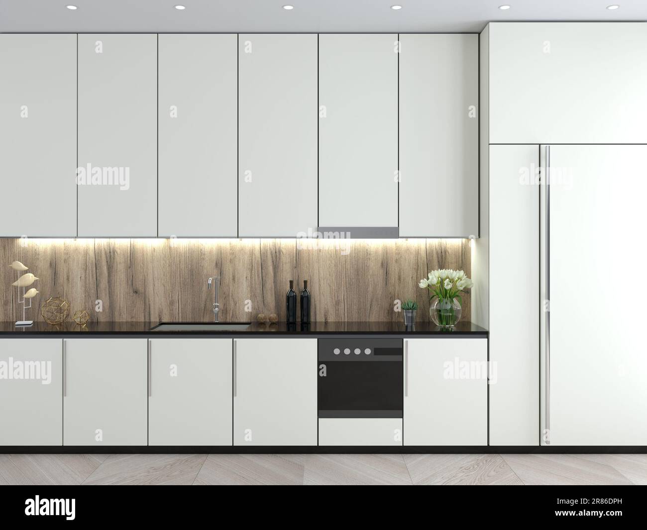 Modern white kitchen scandinavian style loft facade Stock Photo - Alamy