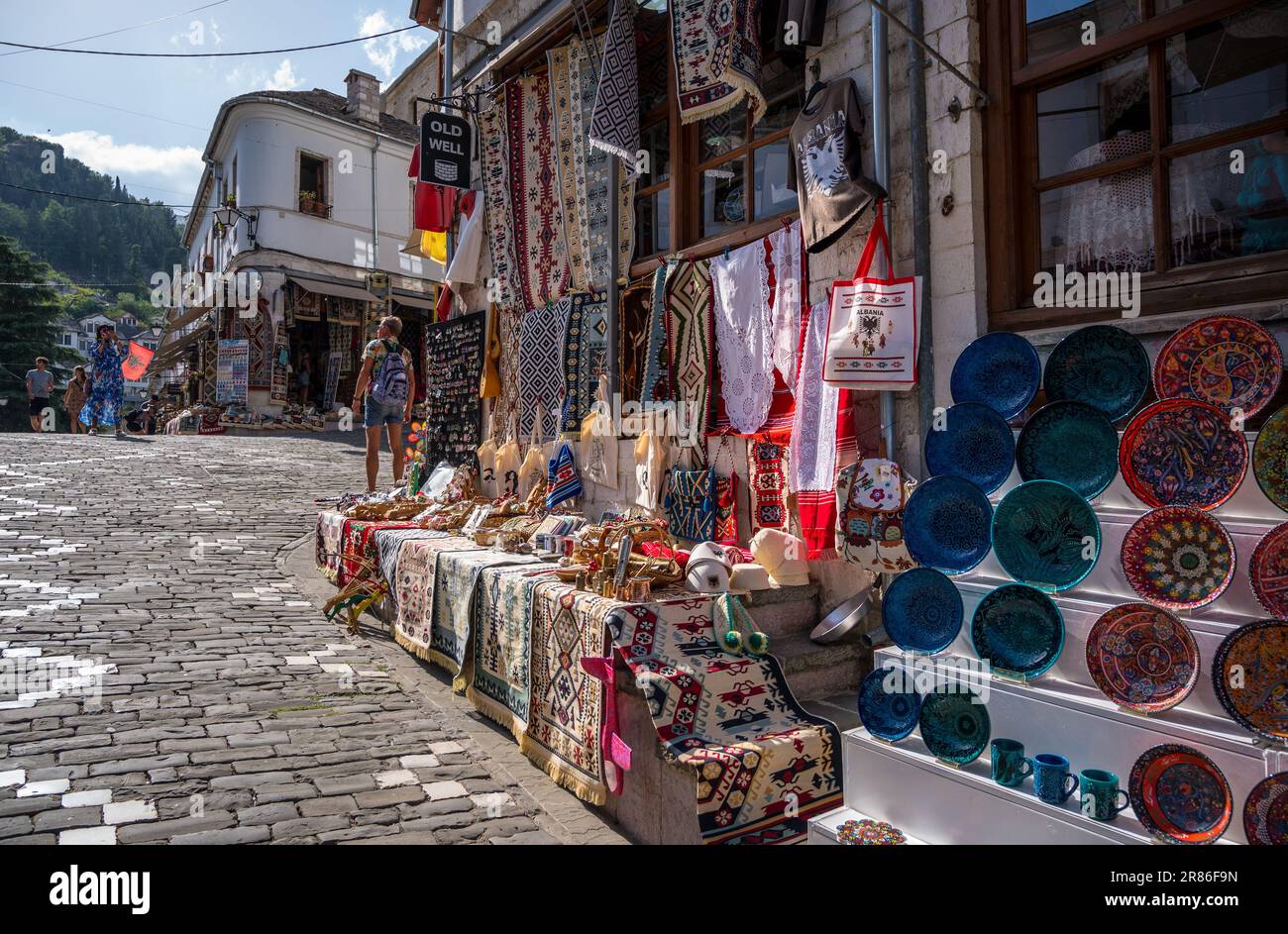 GJIROKASTER, ALBANIA - SEPTEMBER 2022: Bazaar and shops in Gjirokaster ...