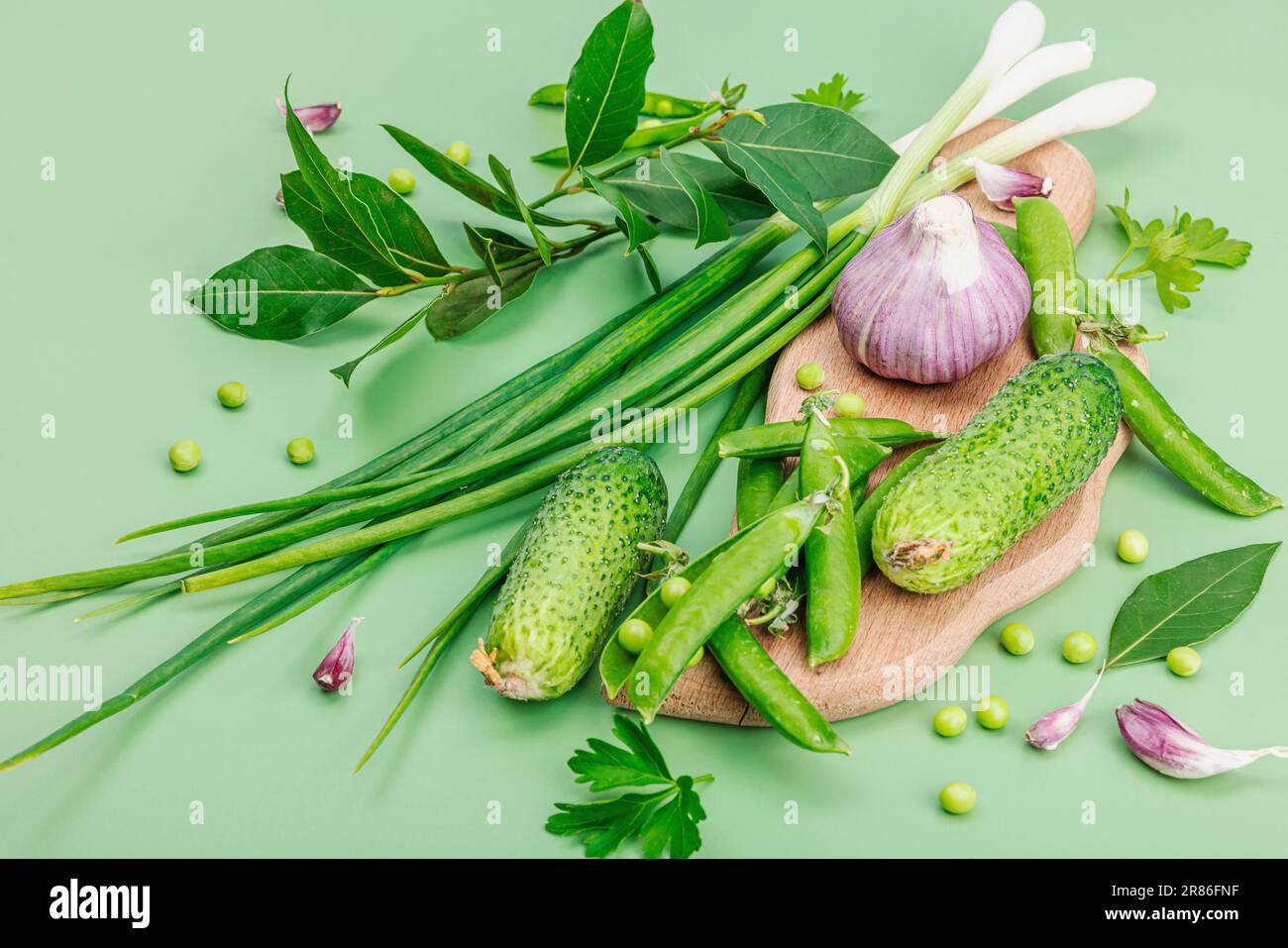 Culinary background in green tones. Preserved and fermented food ...
