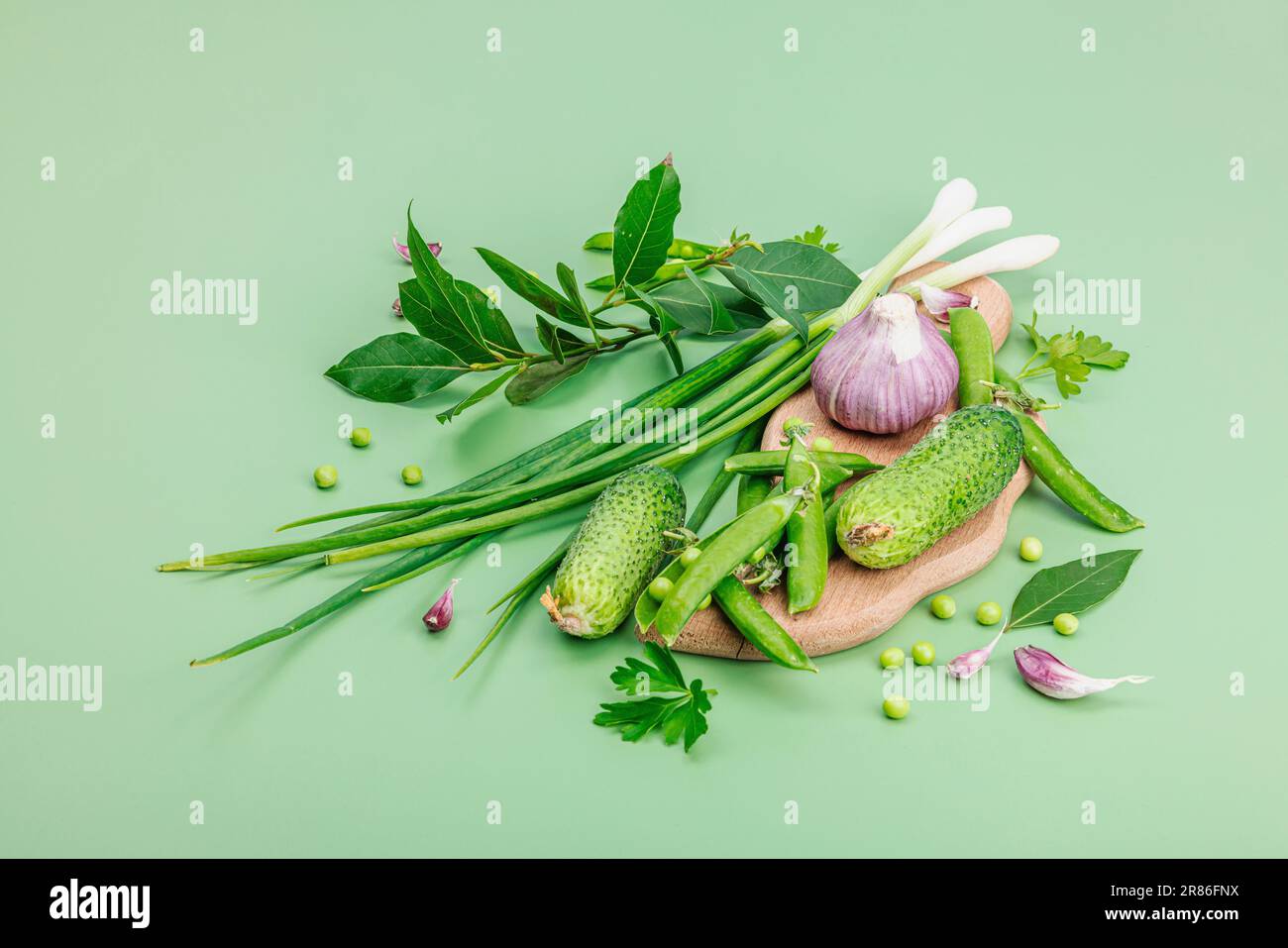 Culinary background in green tones. Preserved and fermented food ...