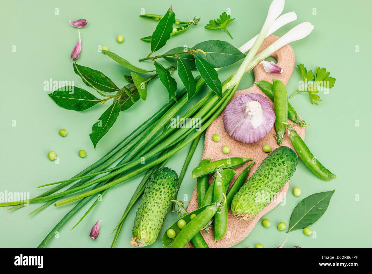 Culinary background in green tones. Preserved and fermented food ...