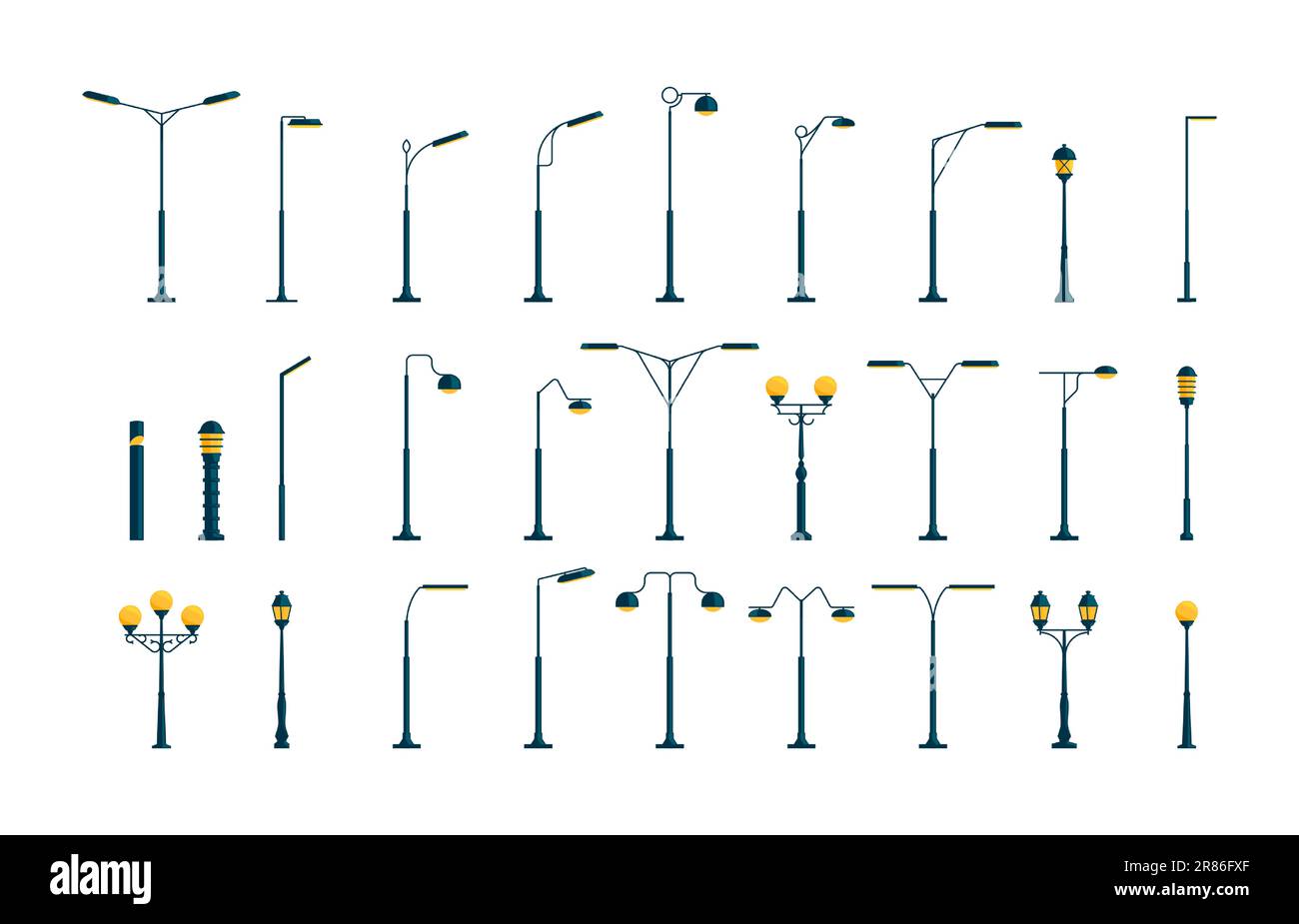 Outdoor urban light. Electric street lamp icons, modern and vintage ...
