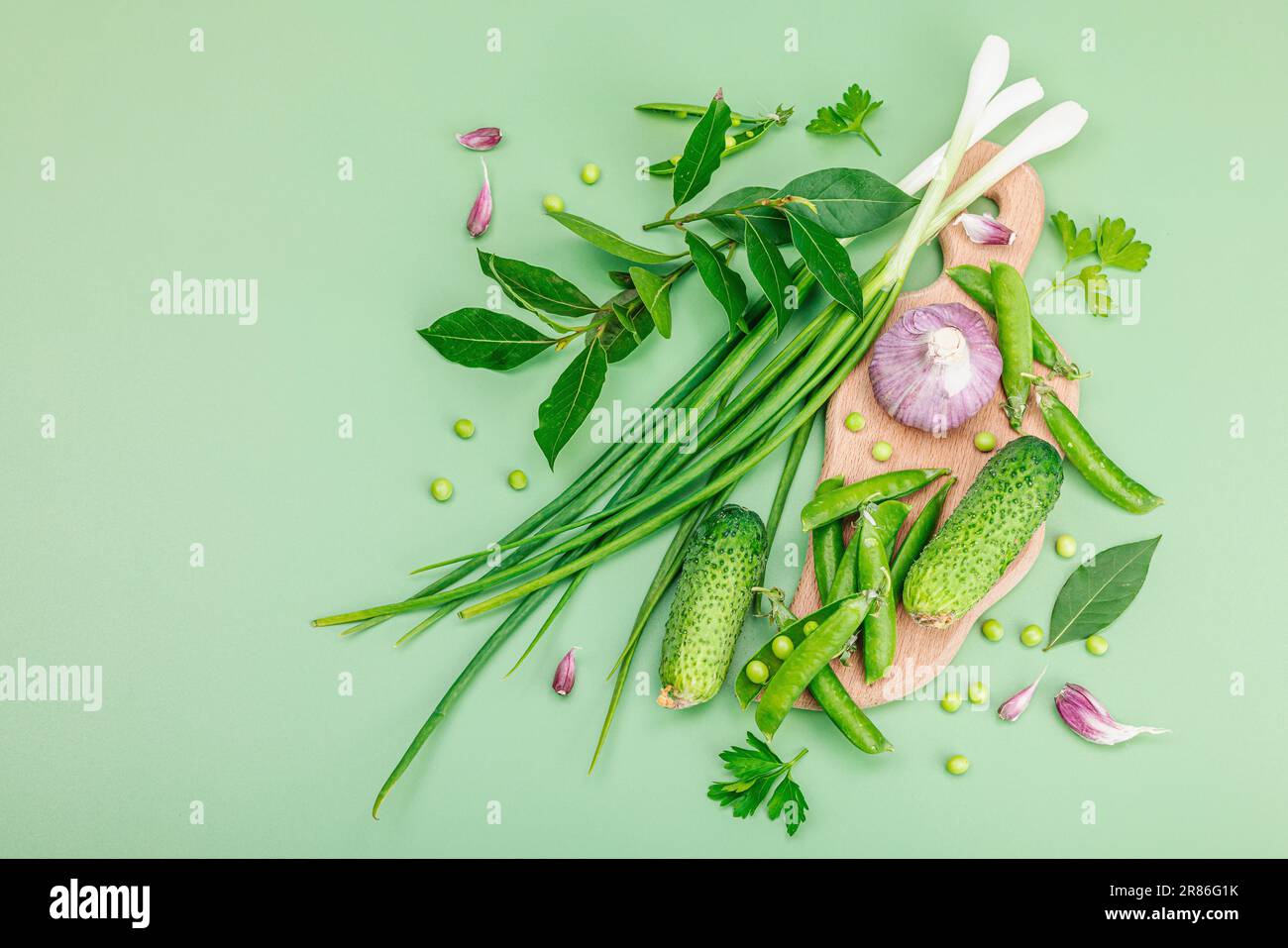 Culinary background in green tones. Preserved and fermented food ...