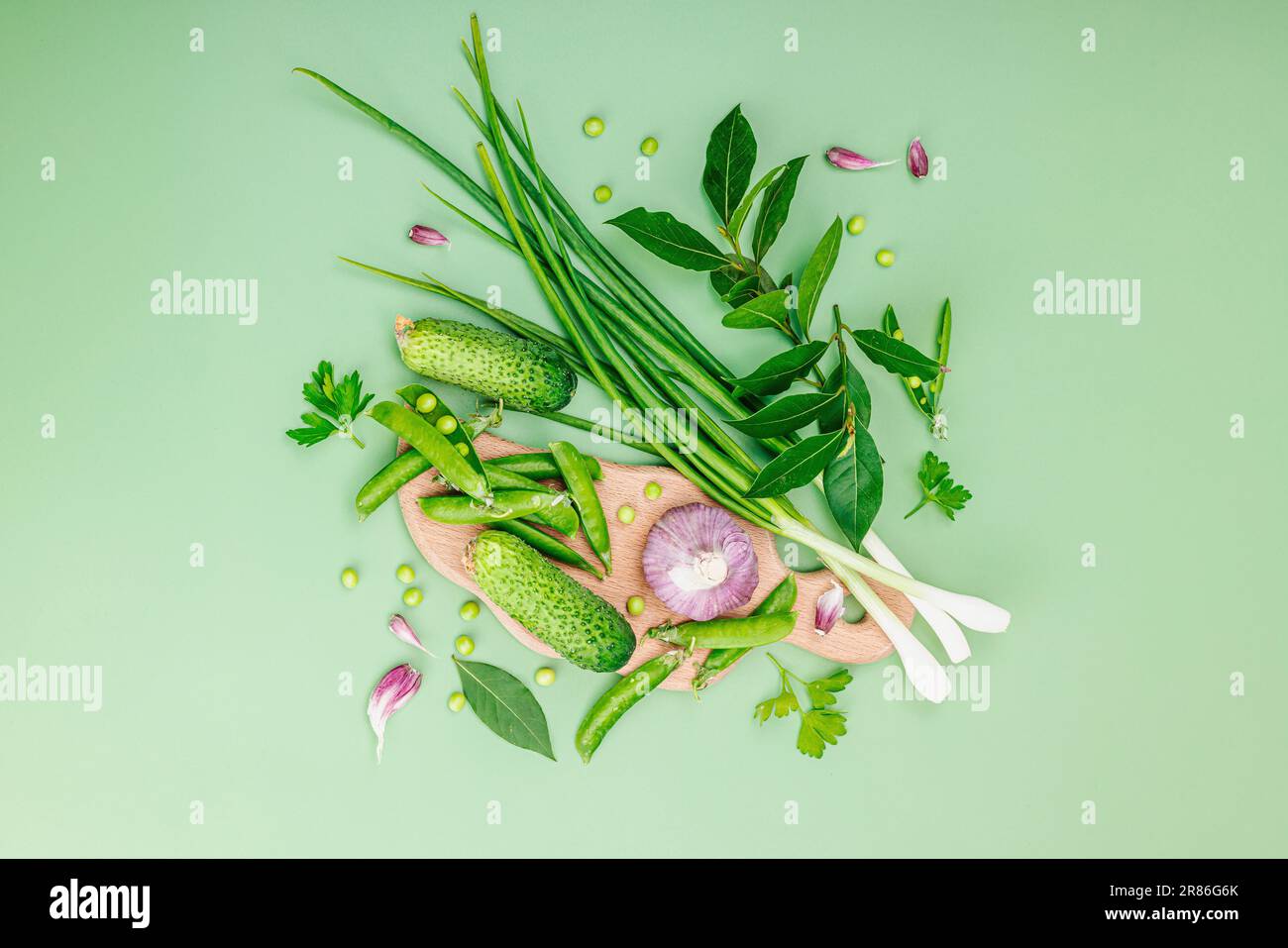 Culinary background in green tones. Preserved and fermented food ...