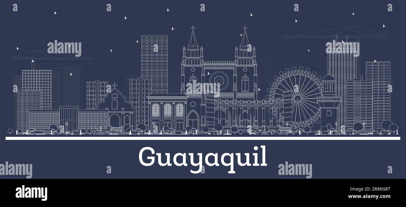 Outline Guayaquil Ecuador City Skyline with White Buildings. Vector ...