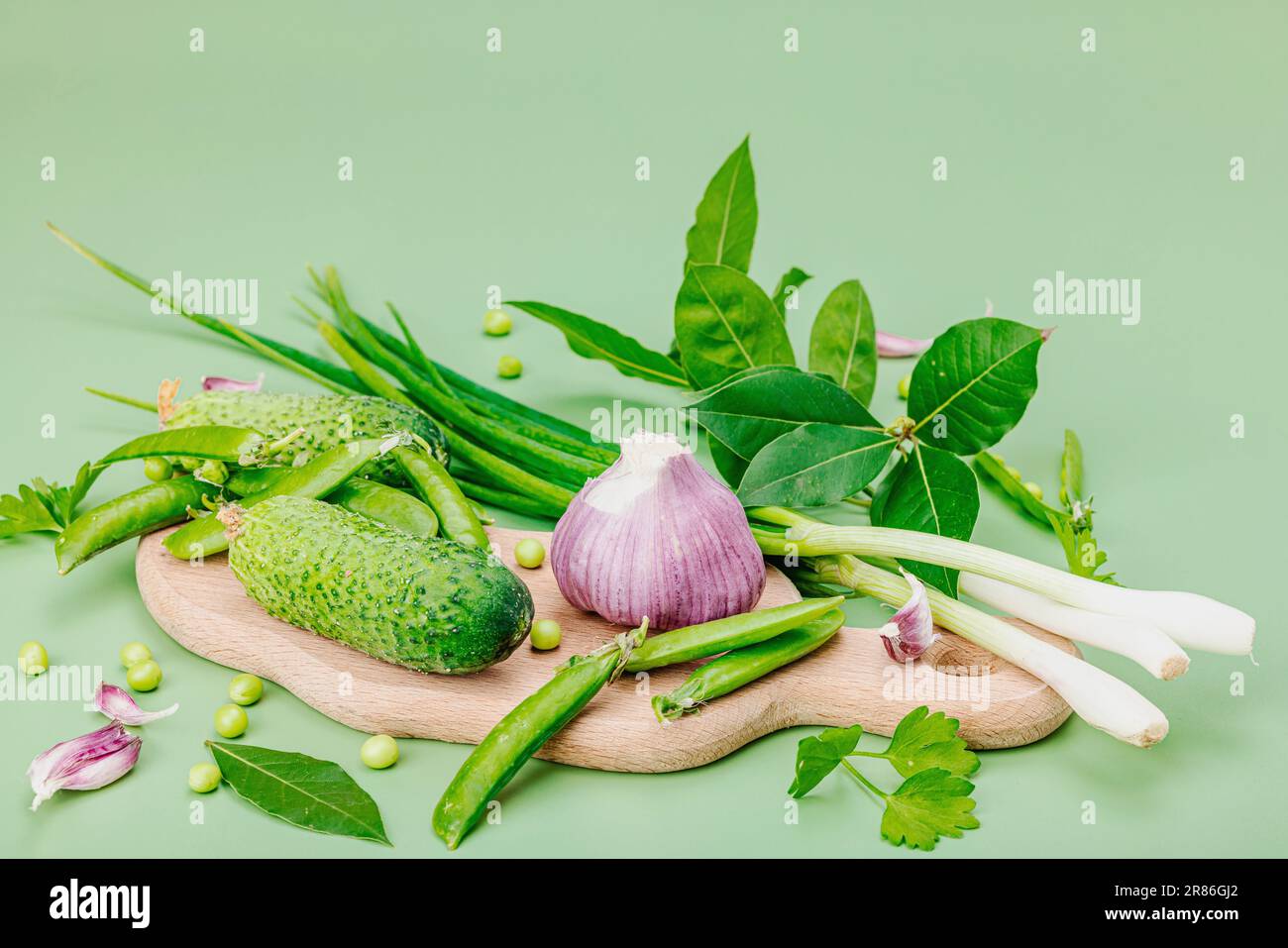 Culinary background in green tones. Preserved and fermented food ...