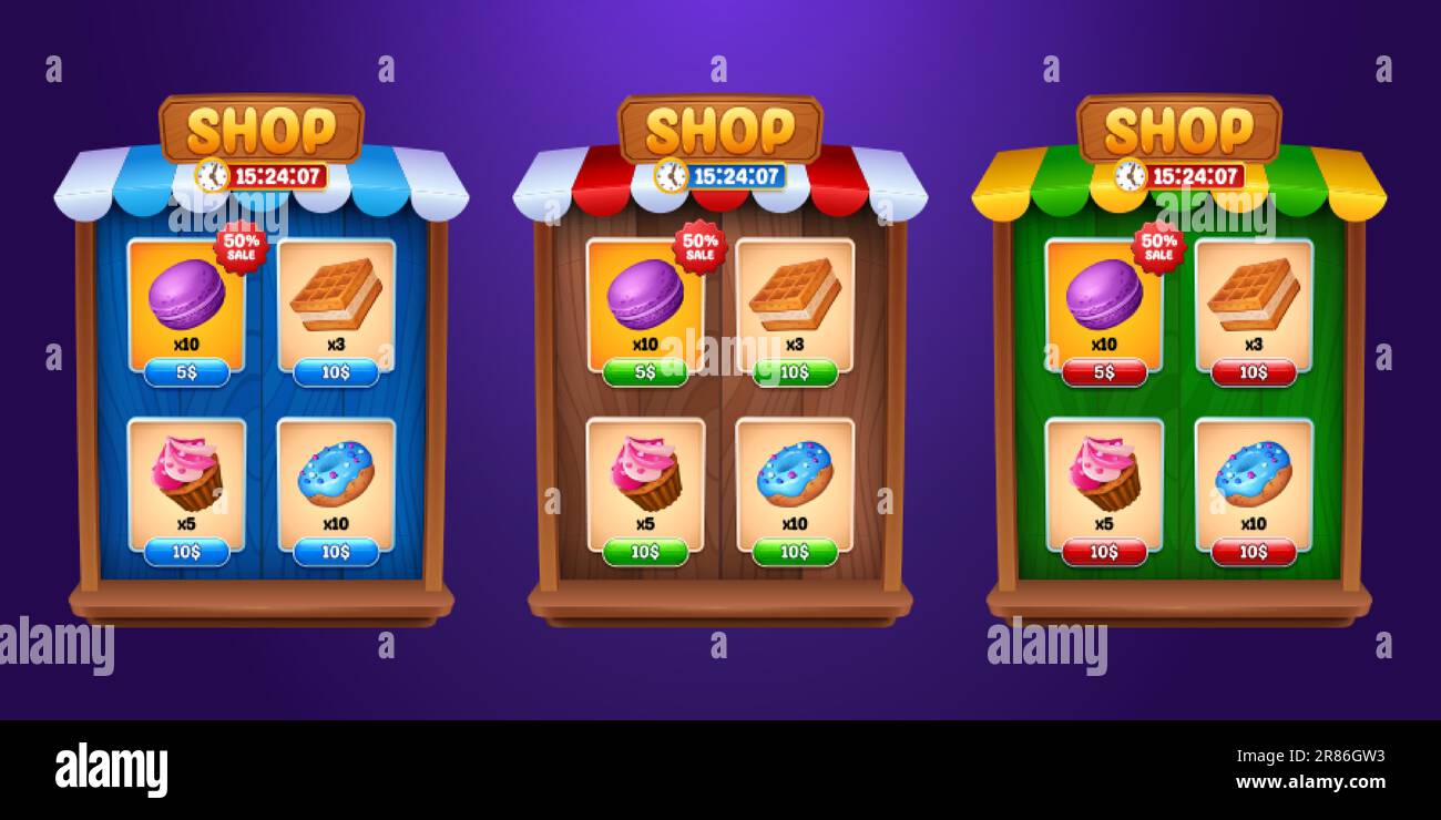 Ui game store frame interface with button cartoon element set. Gui ...