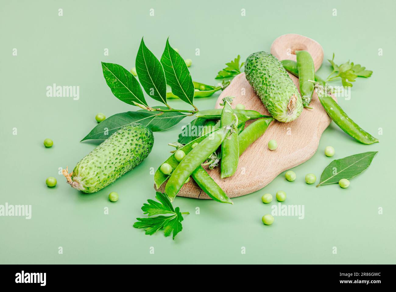 Culinary background in green tones. Preserved and fermented food ...