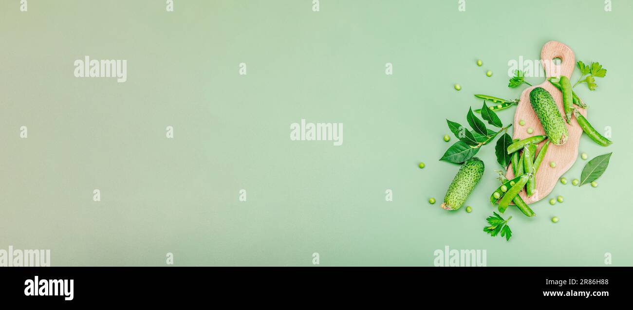 Culinary background in green tones. Preserved and fermented food ...