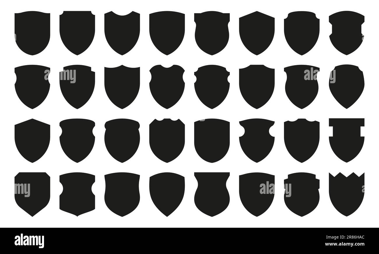 Black shields collection. Medieval protection monochrome silhouettes ...