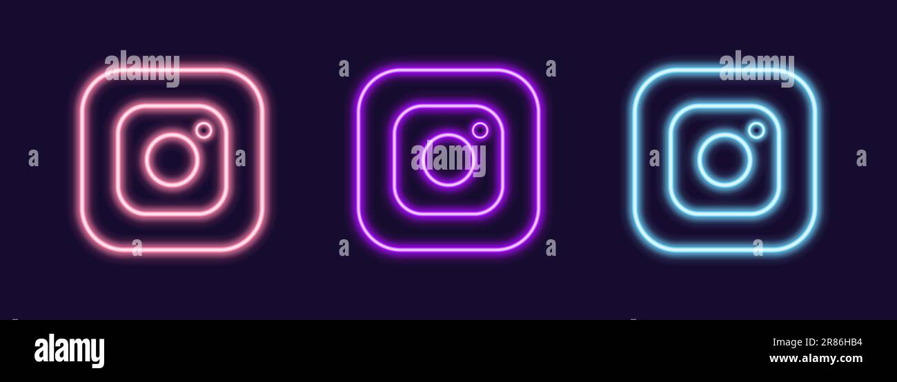 Bolognia, Italy - 06092023. Set of neon Instagram glowing ui ux icons ...