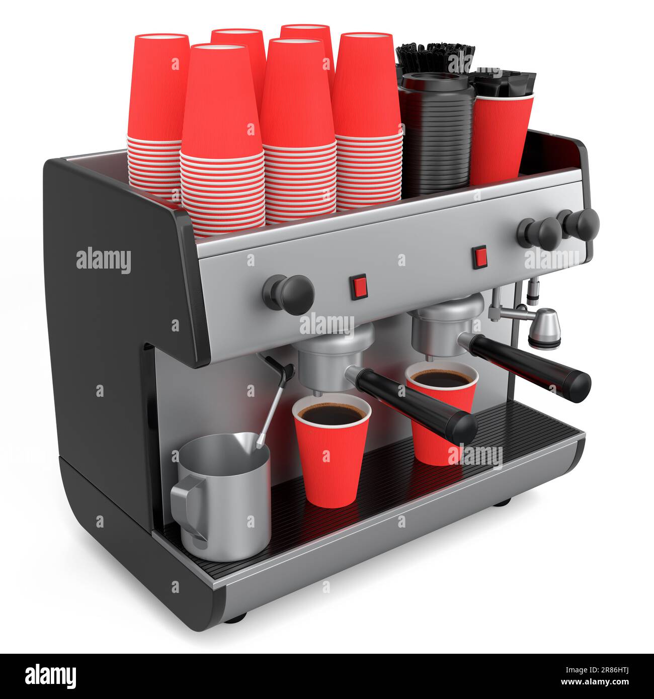 Professional espresso coffee machine with horn for paper cups isolated ...