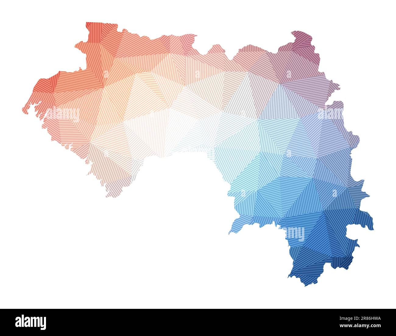 Map of Guinea. Low poly illustration of the country. Geometric design with stripes. Technology ...