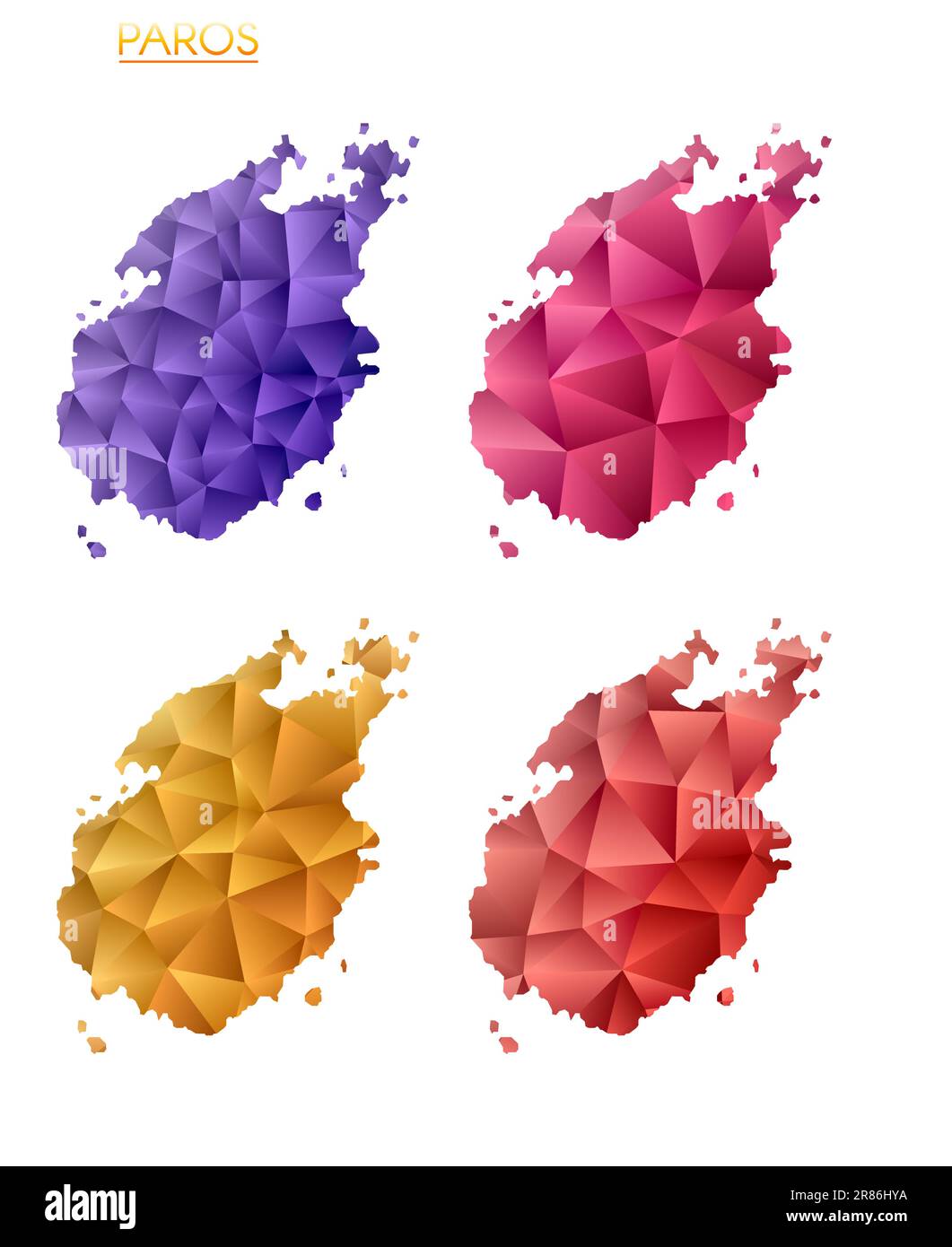 Set of vector polygonal maps of Paros. Bright gradient map of island in low poly style Stock ...