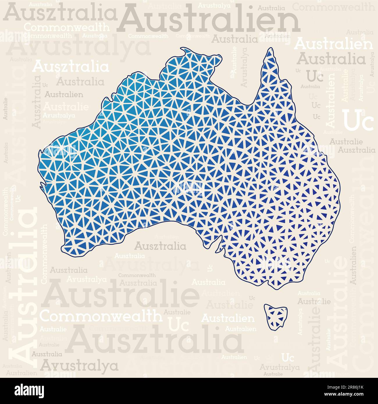Australia map design. Country names in different languages and map ...