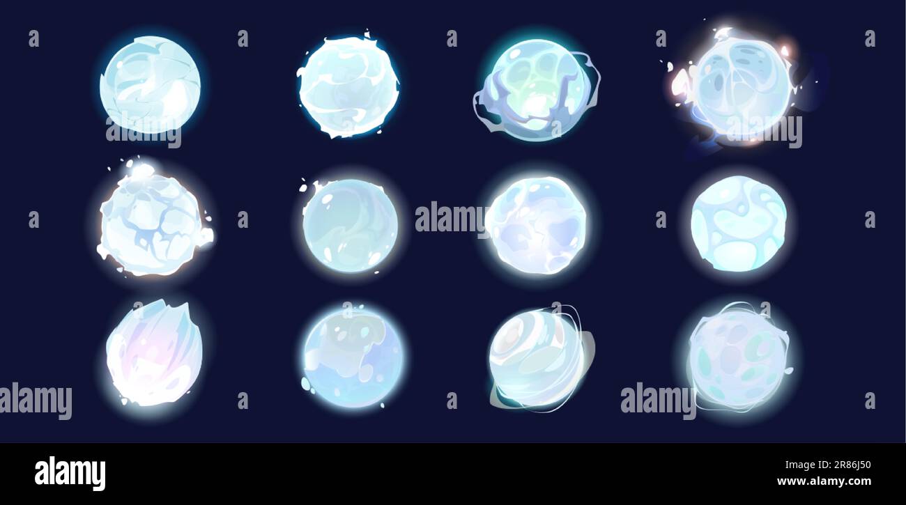 Frozen alien space planet cartoon fantasy set. Ice vector galaxy world ...