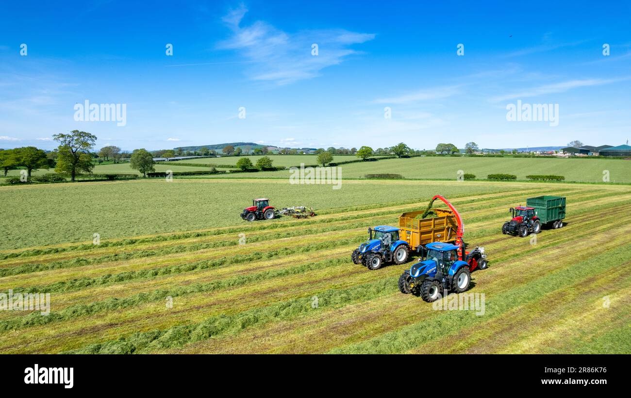 Making first cut silage on a dairy farm in early summer in the Eden ...